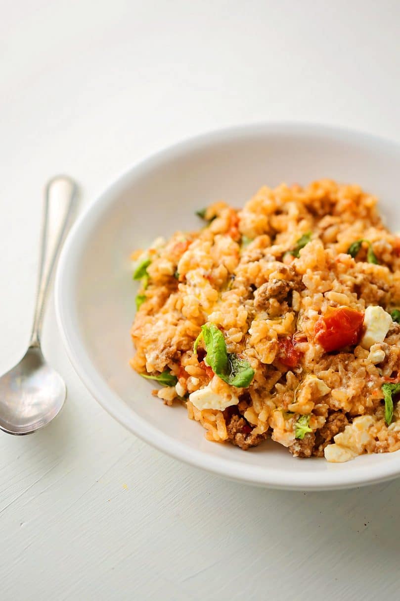 One-Pot Ground Beef and Feta Risotto - Flavorful Home